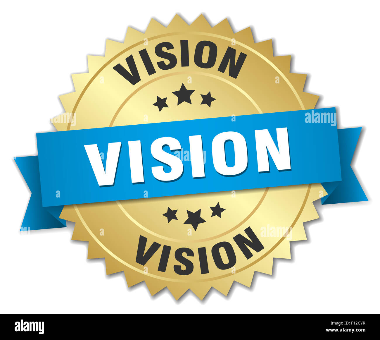vision 3d gold badge with blue ribbon Stock Photo - Alamy