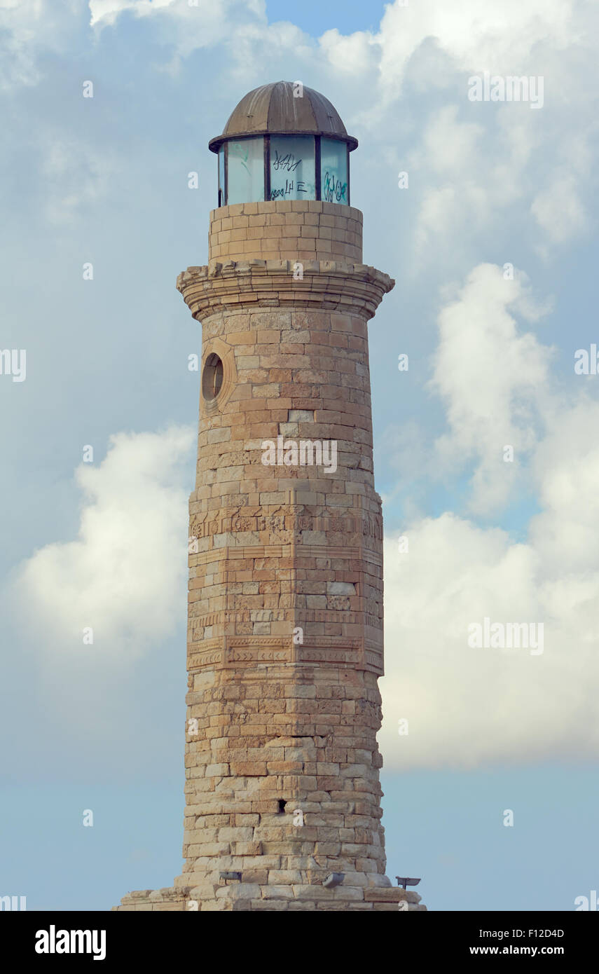 Lighthouse at the port of Rethymno, Crete island Stock Photo - Alamy