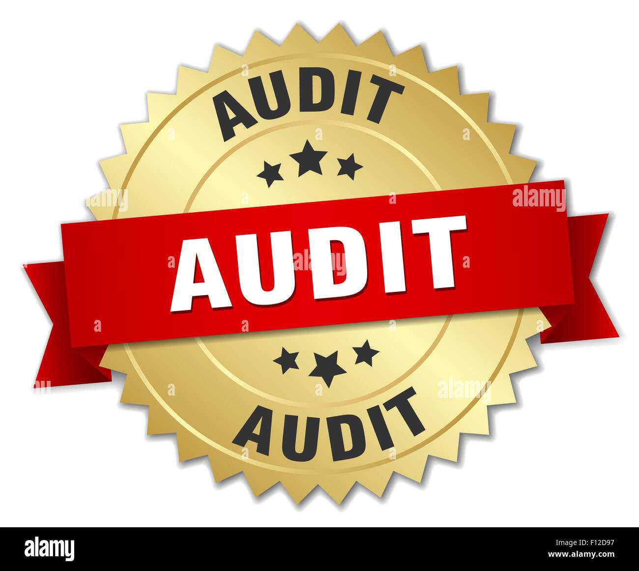 audit 3d gold badge with red ribbon Stock Photo - Alamy
