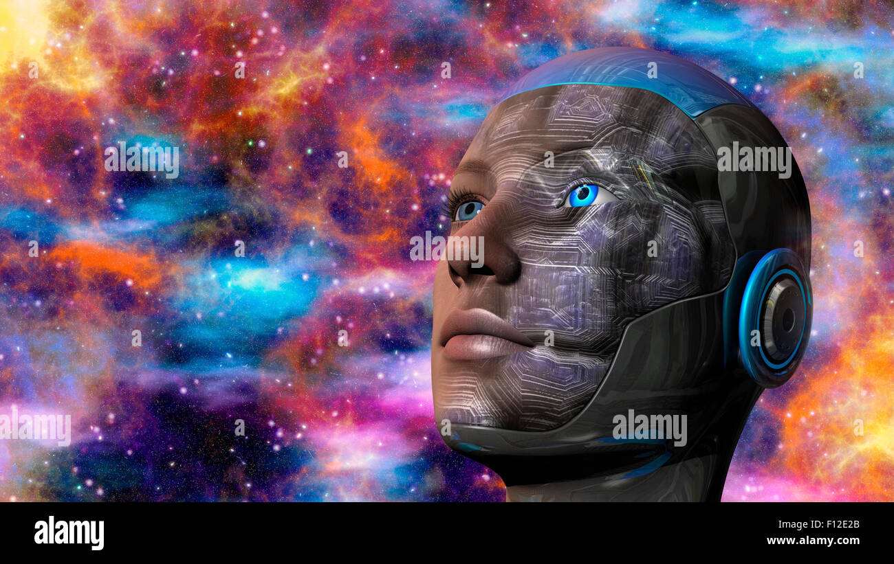 Cyborg woman with deep space background Stock Photo - Alamy