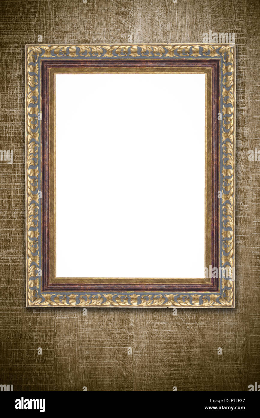 Old picture frame on vintage wood wall Stock Photo - Alamy