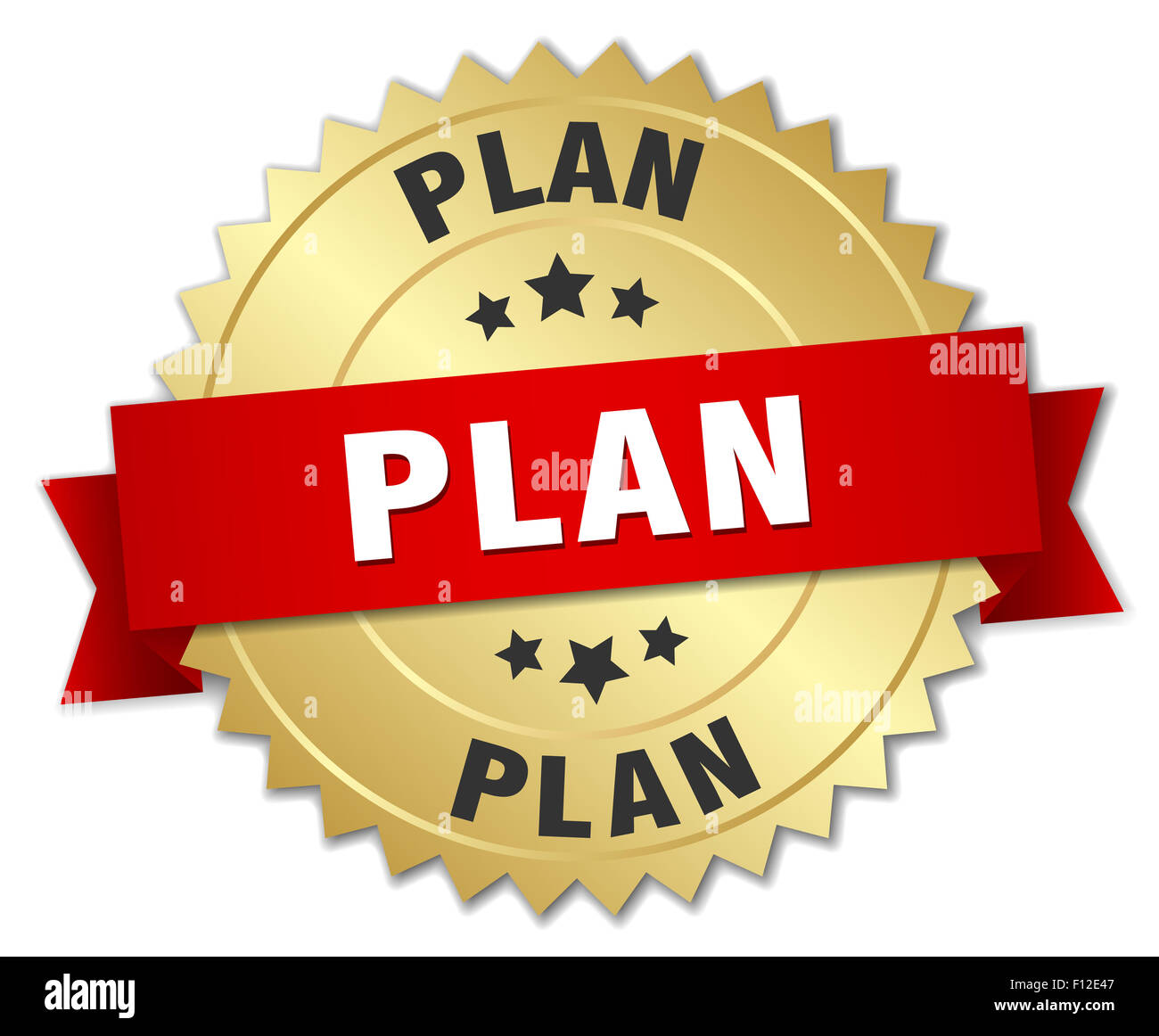 plan 3d gold badge with red ribbon Stock Photo - Alamy