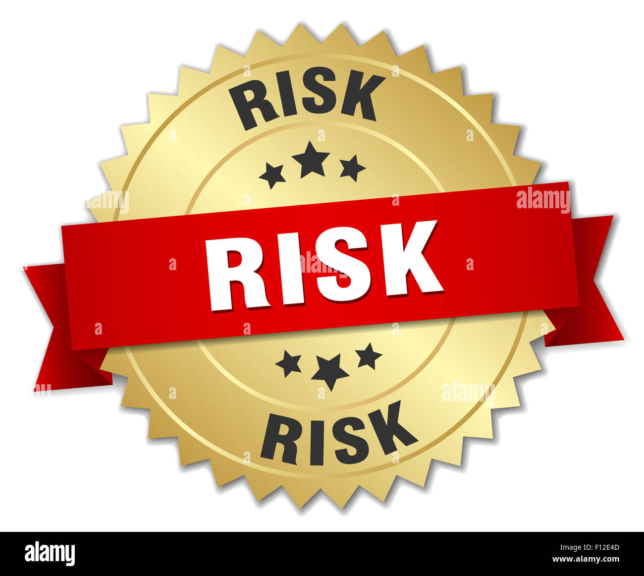 risk 3d gold badge with red ribbon Stock Photo - Alamy