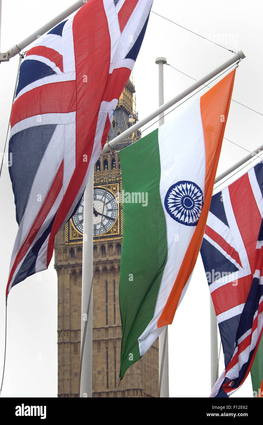 Indian flag and Union Jack in Parliament Square Stock Photo - Alamy