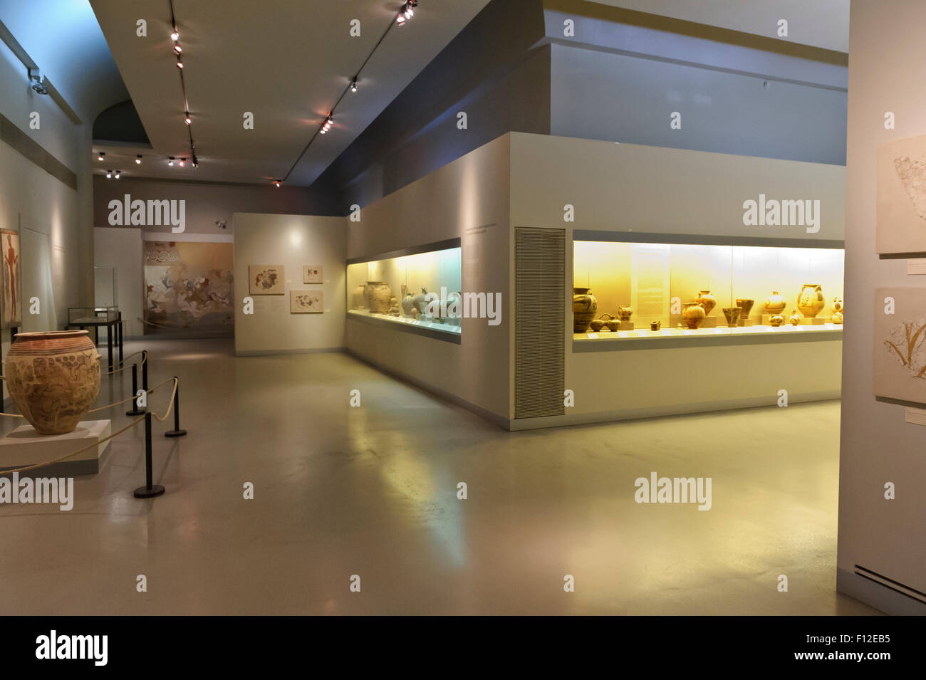 The interior of the Museum of Prehistoric Thera, Santorini, Greece ...