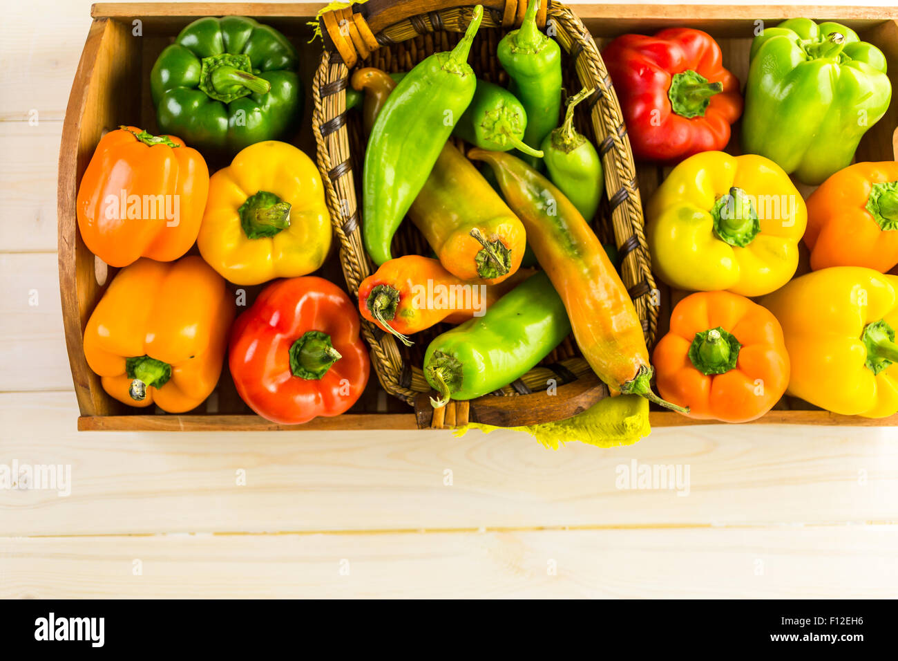 Variety of fresh organic peppers on the table Stock Photo - Alamy