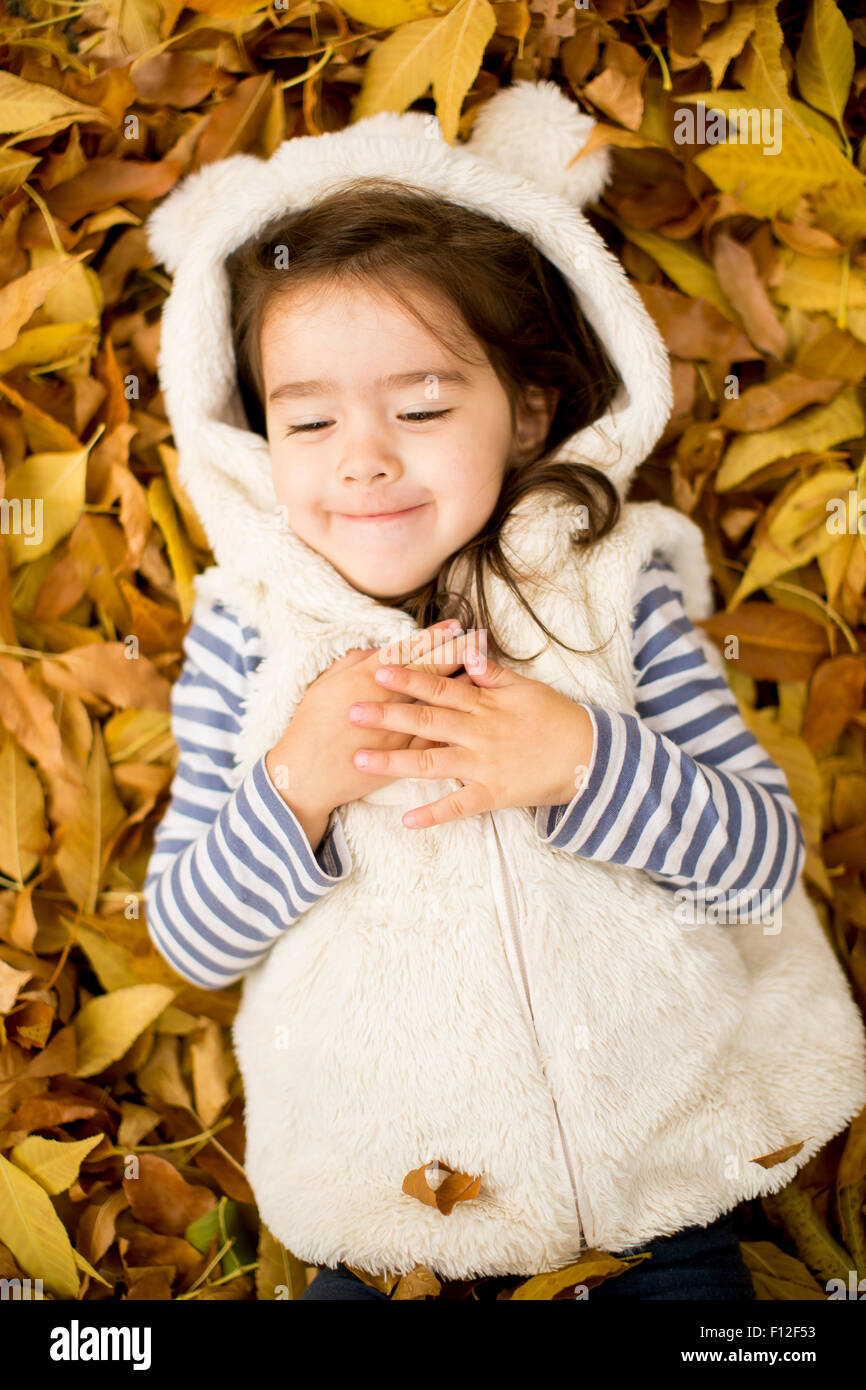 Little girl at the autumn leaves Stock Photo - Alamy