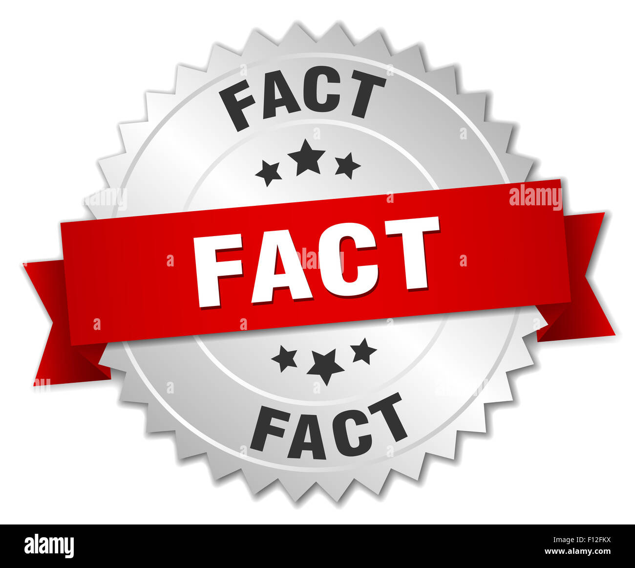 fact 3d silver badge with red ribbon Stock Photo - Alamy