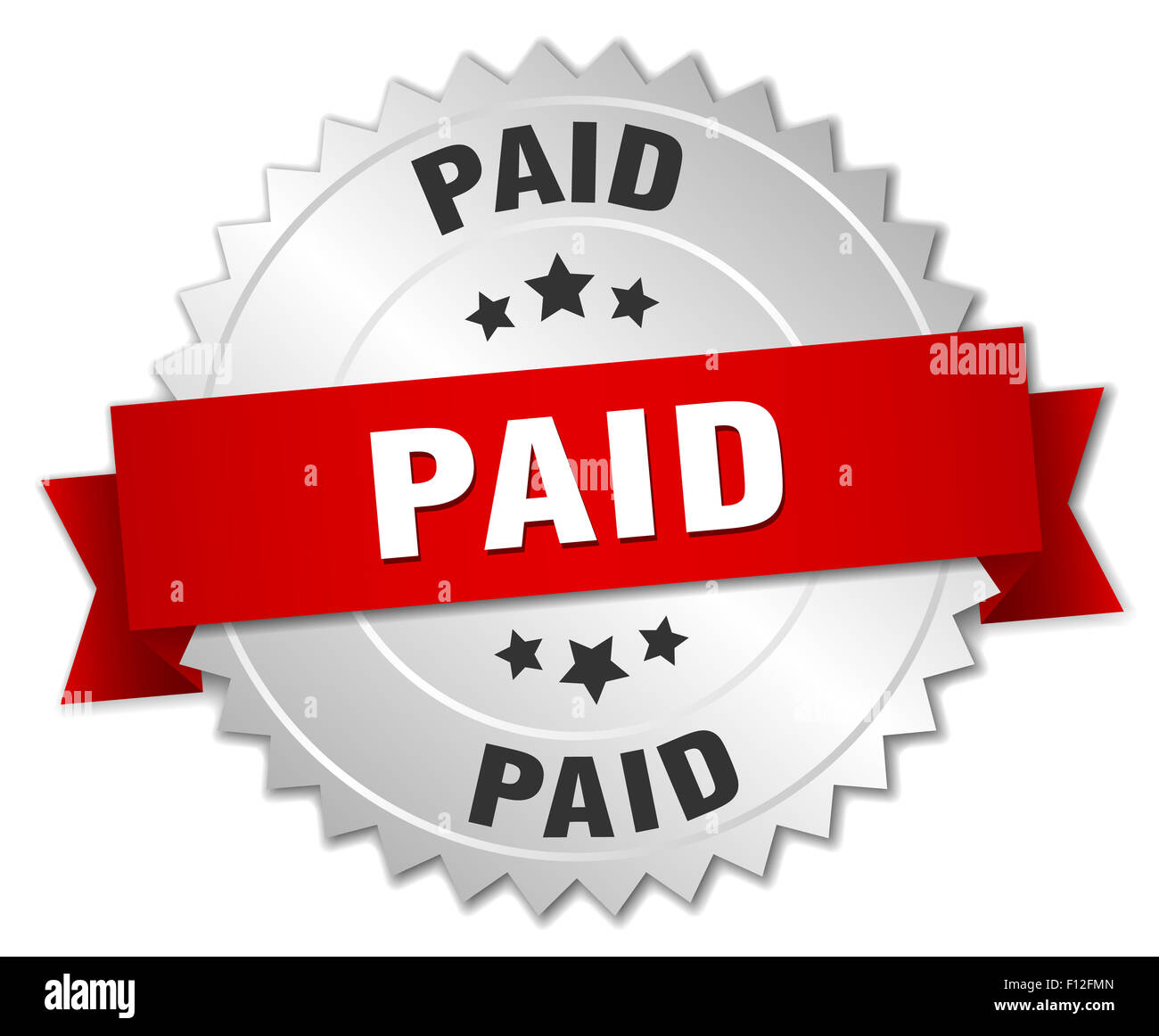 paid 3d silver badge with red ribbon Stock Photo - Alamy