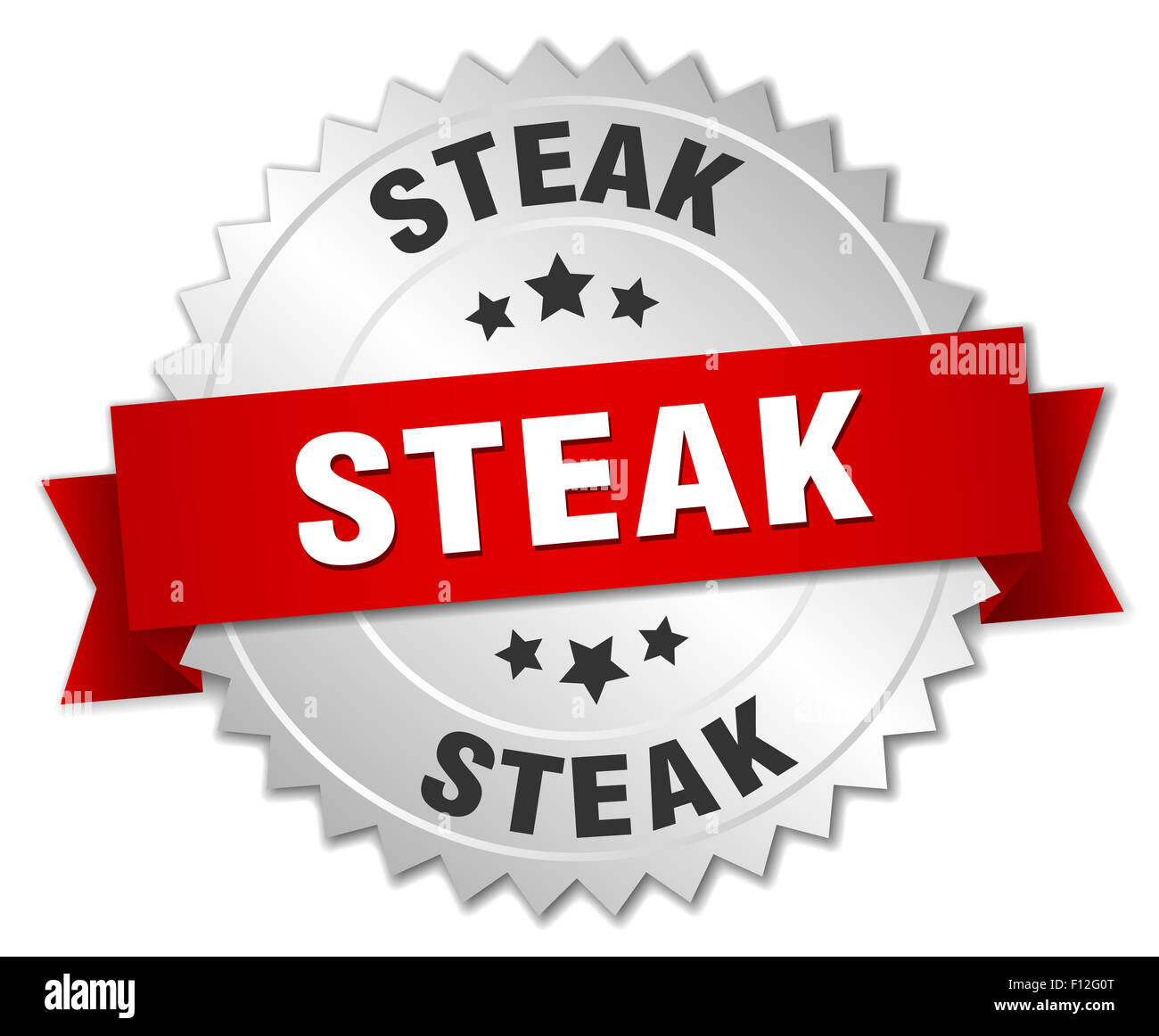 steak 3d silver badge with red ribbon Stock Photo - Alamy