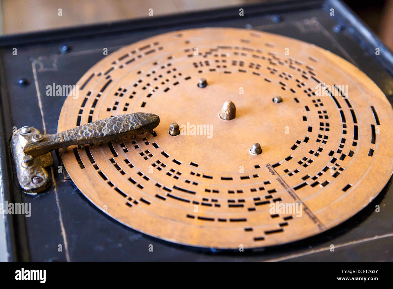 Close up detailed top view of antique brown record player Stock Photo ...