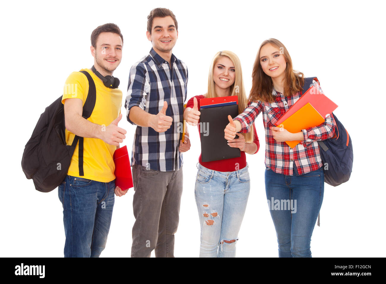 Group happy friends high Cut Out Stock Images & Pictures - Alamy