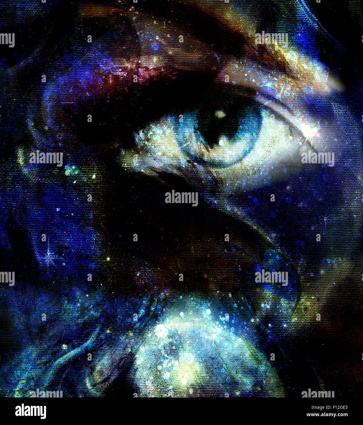 women eye abstract painting in space and staes, make up Stock Photo - Alamy