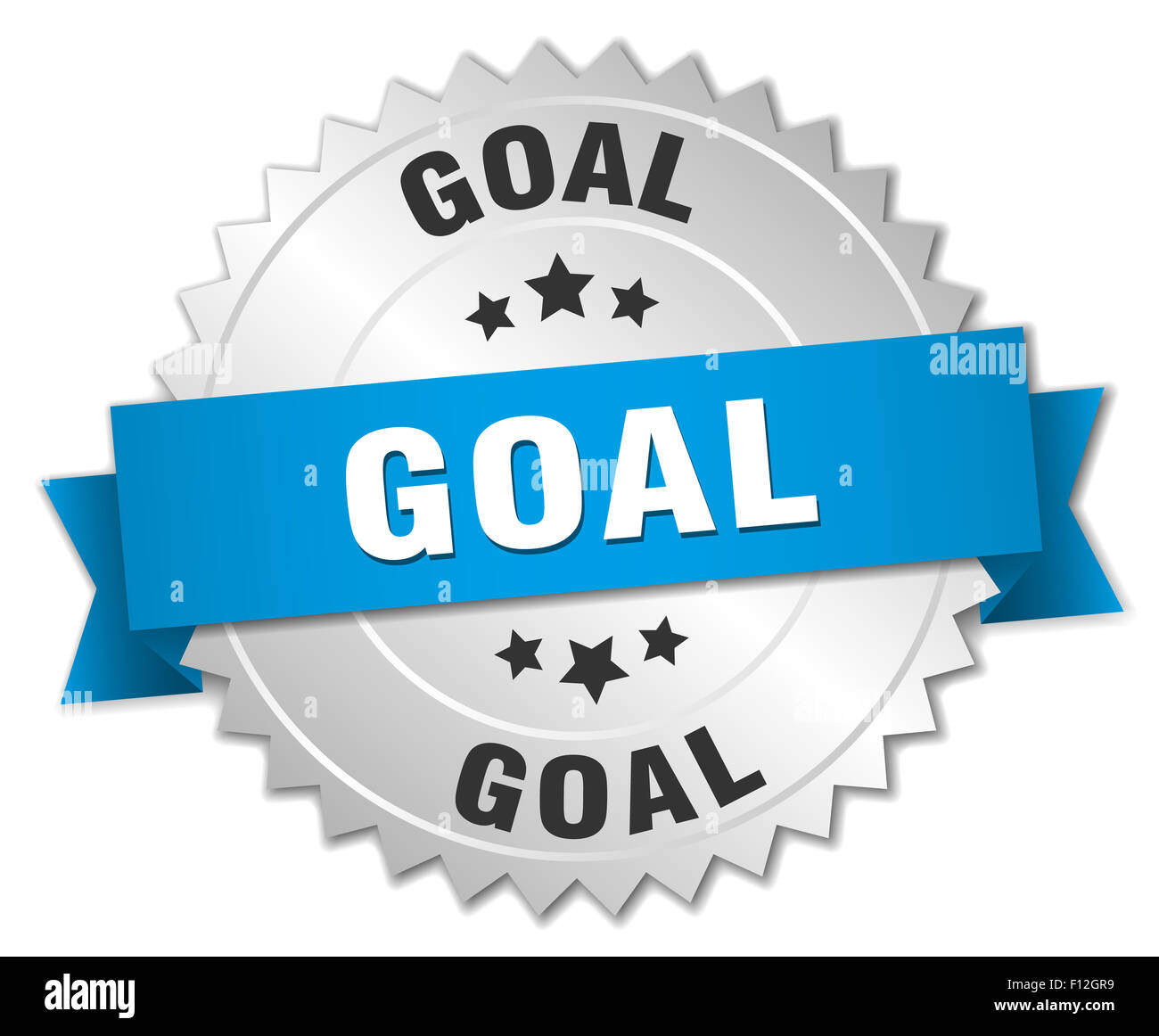 goal 3d silver badge with blue ribbon Stock Photo - Alamy