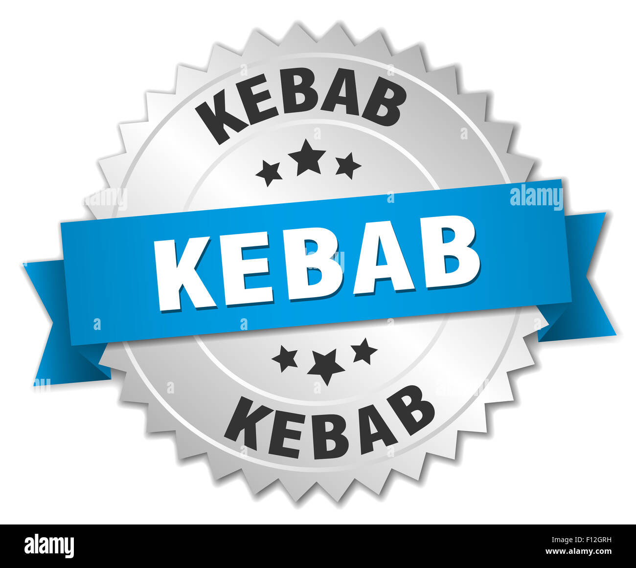 kebab 3d silver badge with blue ribbon Stock Photo - Alamy