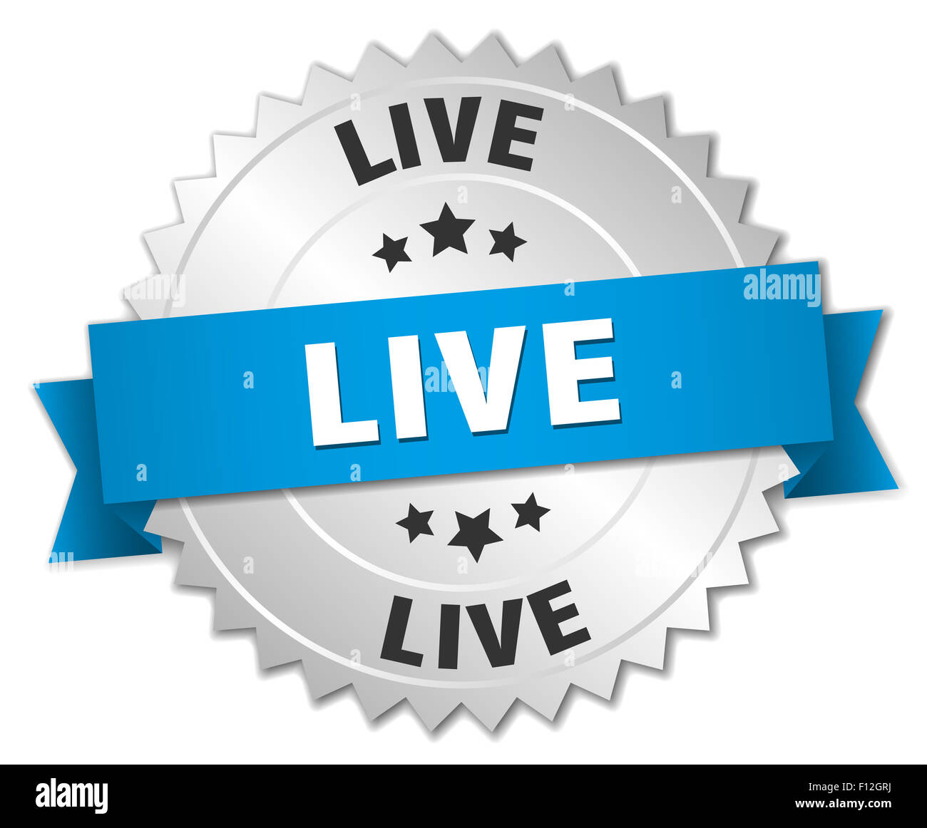 live 3d silver badge with blue ribbon Stock Photo - Alamy