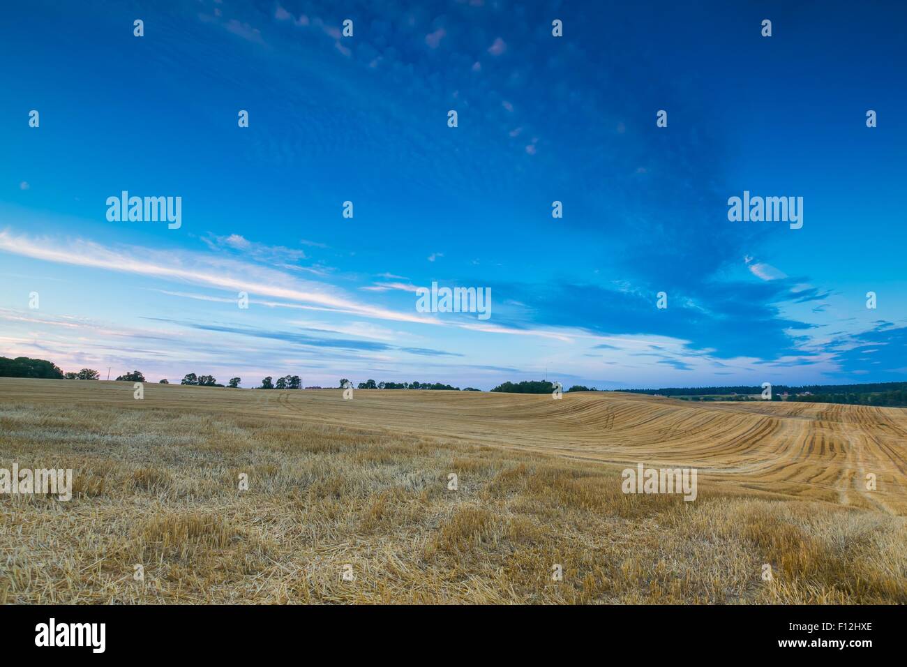 Beautiful and spectacular sunset sky over calm countryside. Polish ...