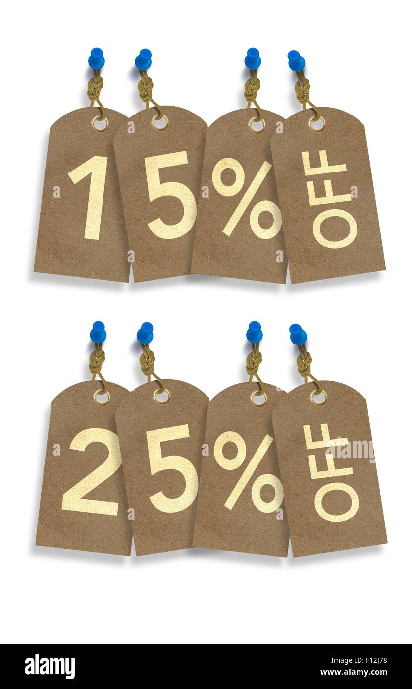 Special Sale Paper Tags Isolated on White. 15% and 25% Off Discount ...