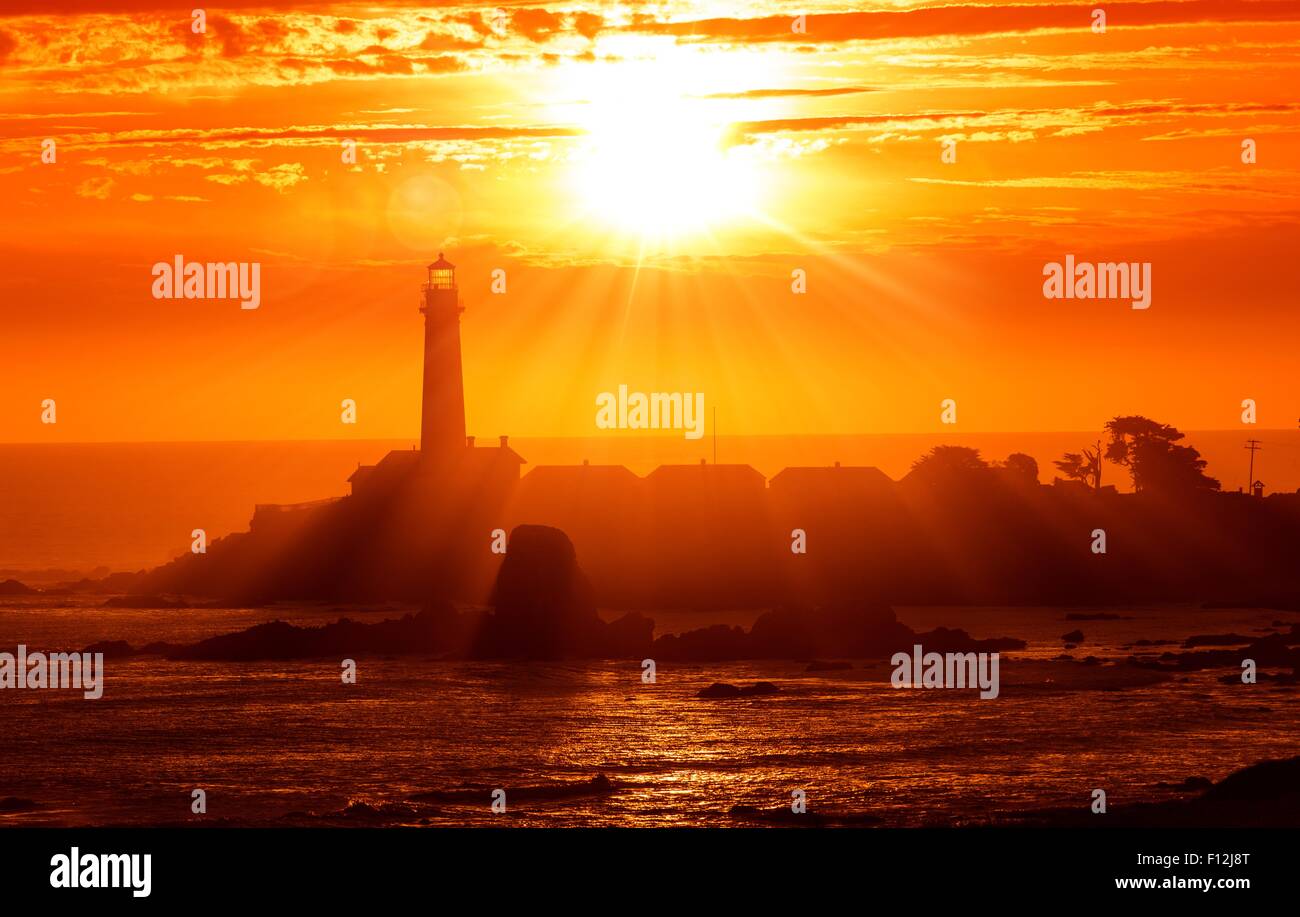 California Scenic Lighthouse Sunset. Pigeon Point, California, United ...