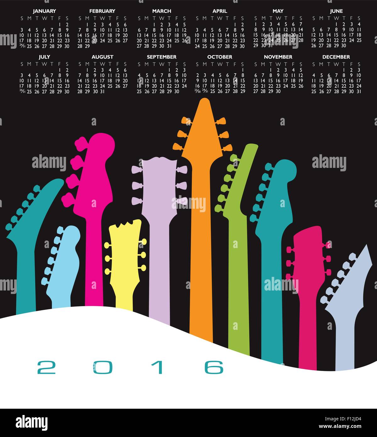 2016 Creative Guitar Calendar for Print or Web Stock Vector Image & Art ...