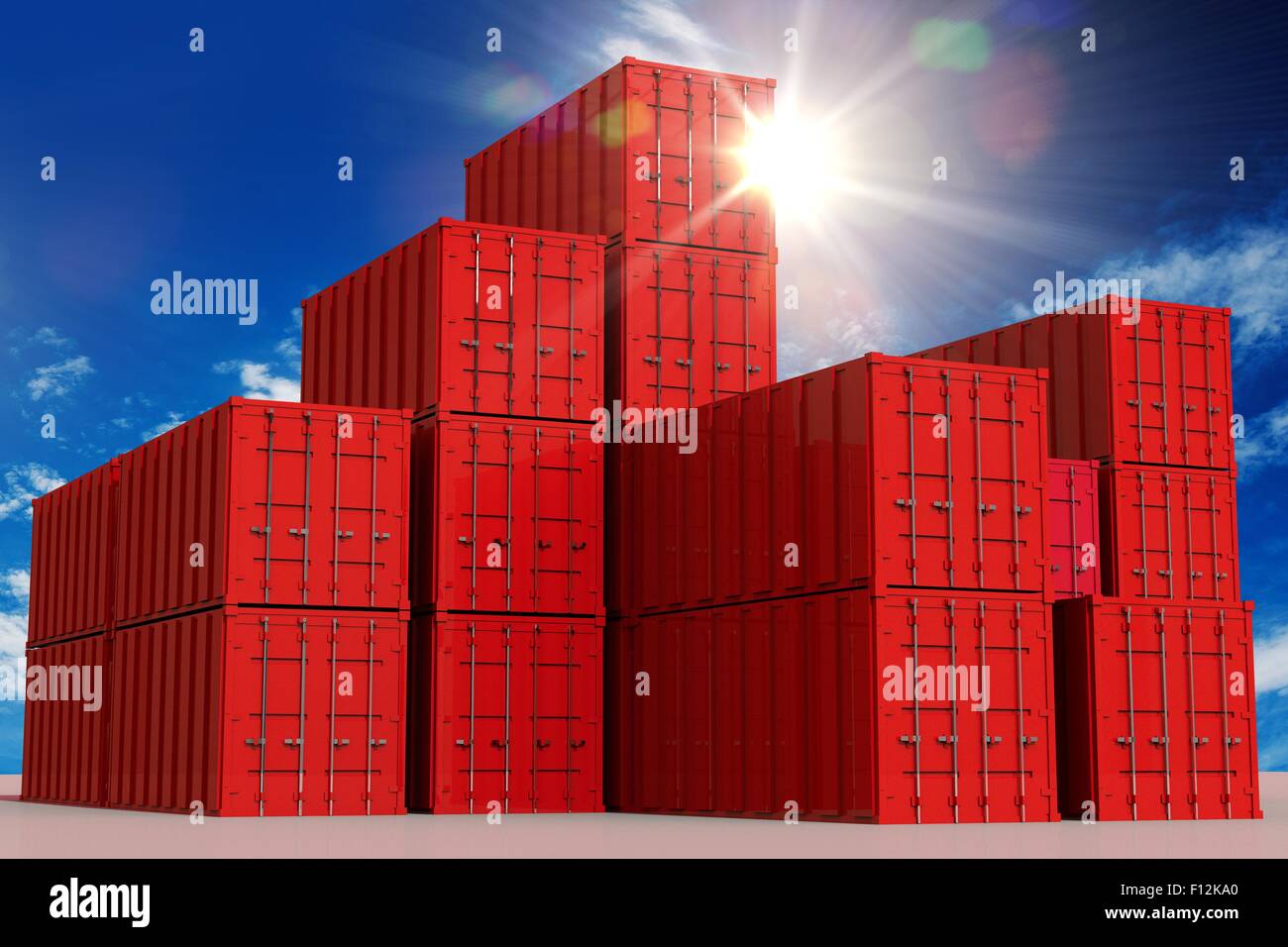 Red Cargo Shipping Containers and the Sunny Sky. International Cargo ...