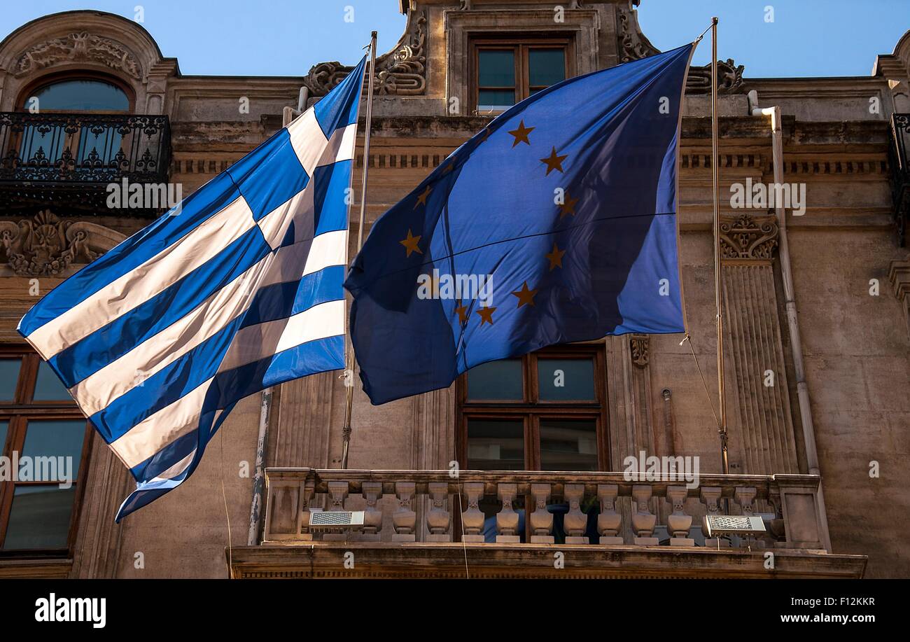 Greek and European Union flags side by side Stock Photo - Alamy