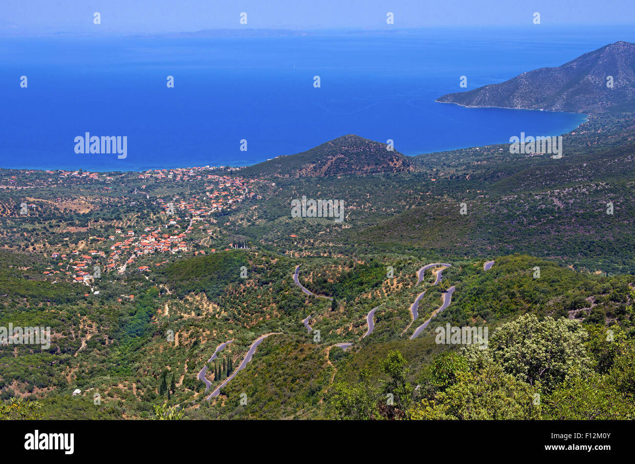 Panoramic view to Poulithra' s village and coast, a renowned sea resort ...
