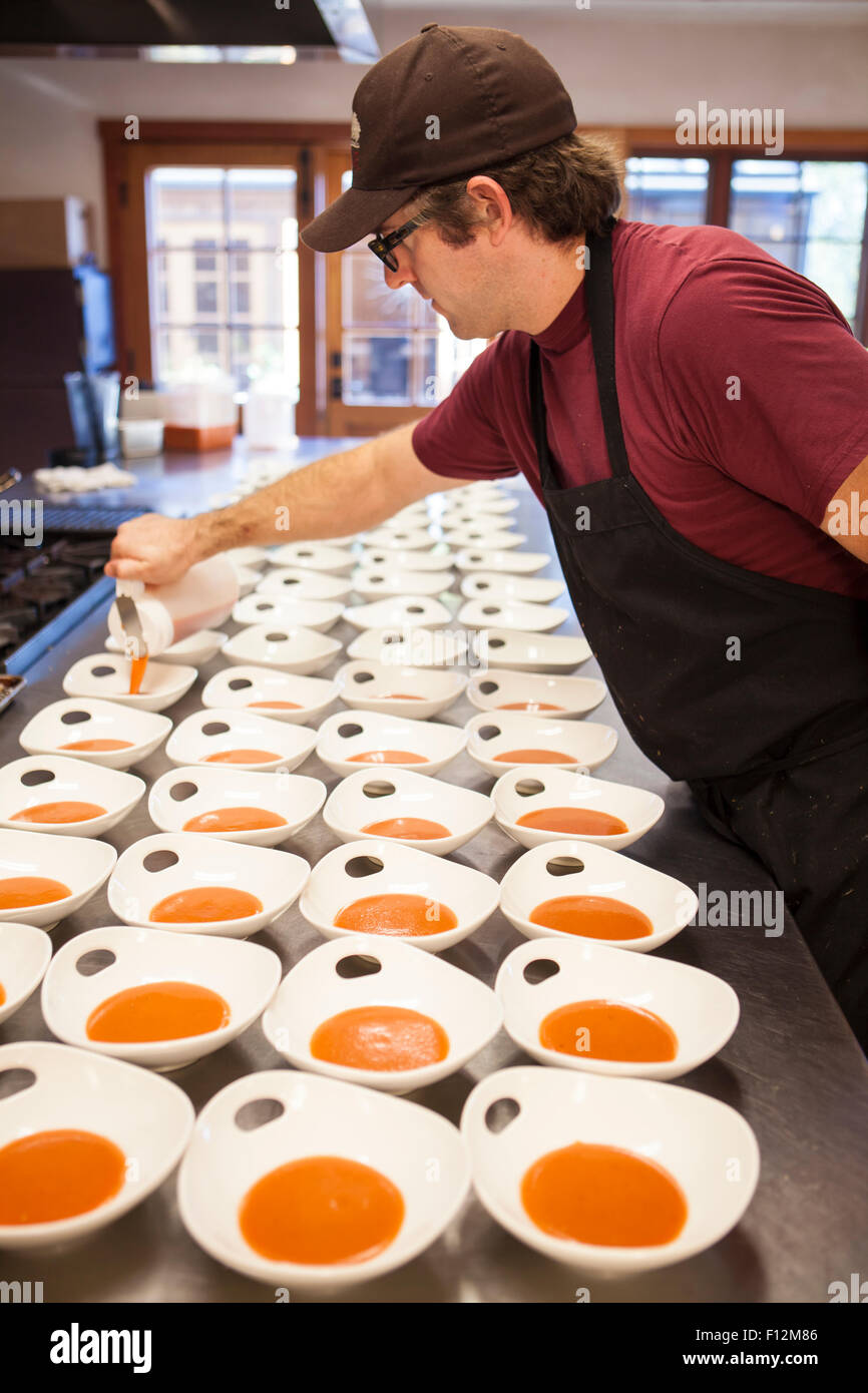 chefs prepare gazpacho for a special dinner, Members’ Dinner at Roblar ...