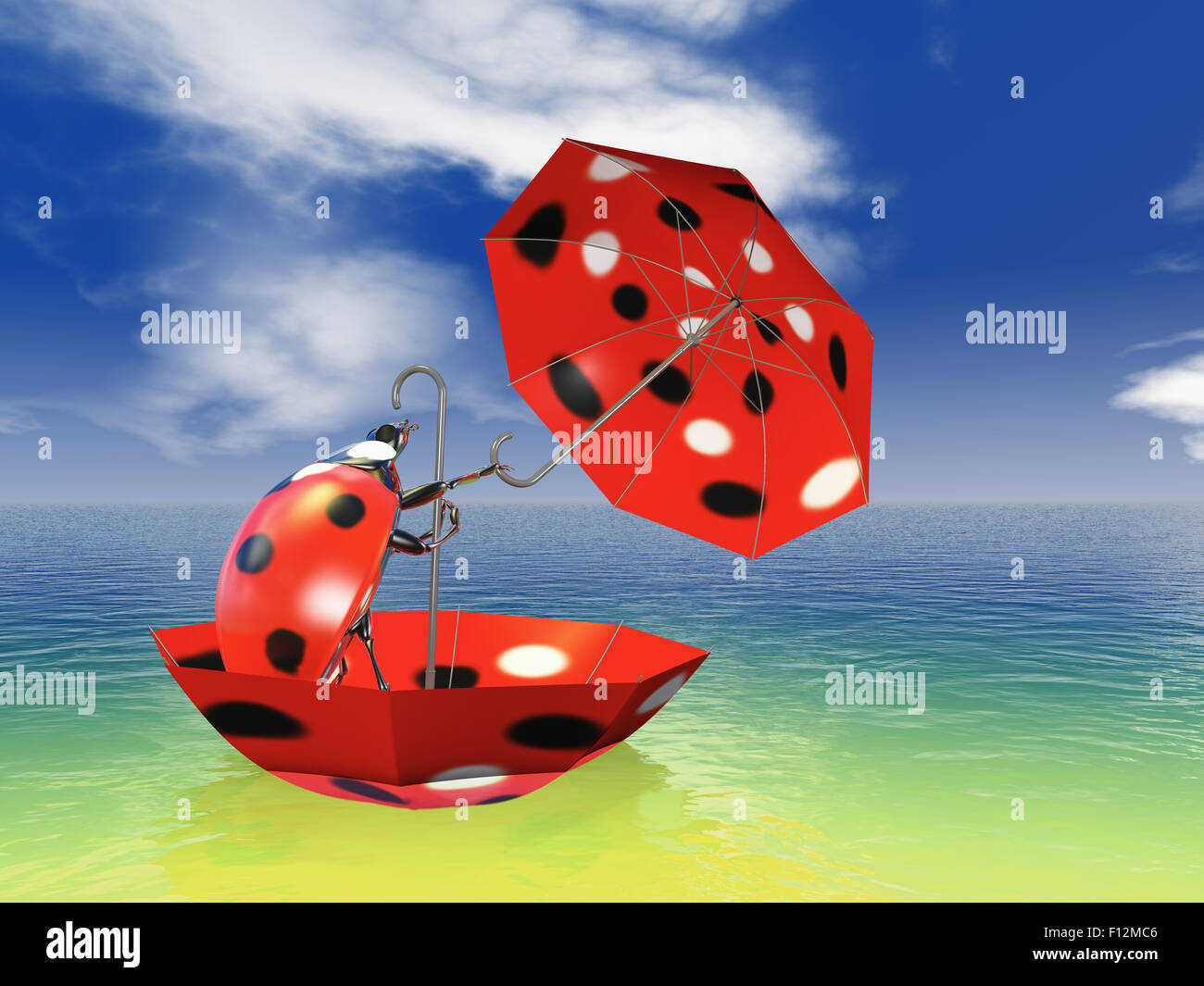 ladybug with umbrellas floating on the water Stock Photo - Alamy