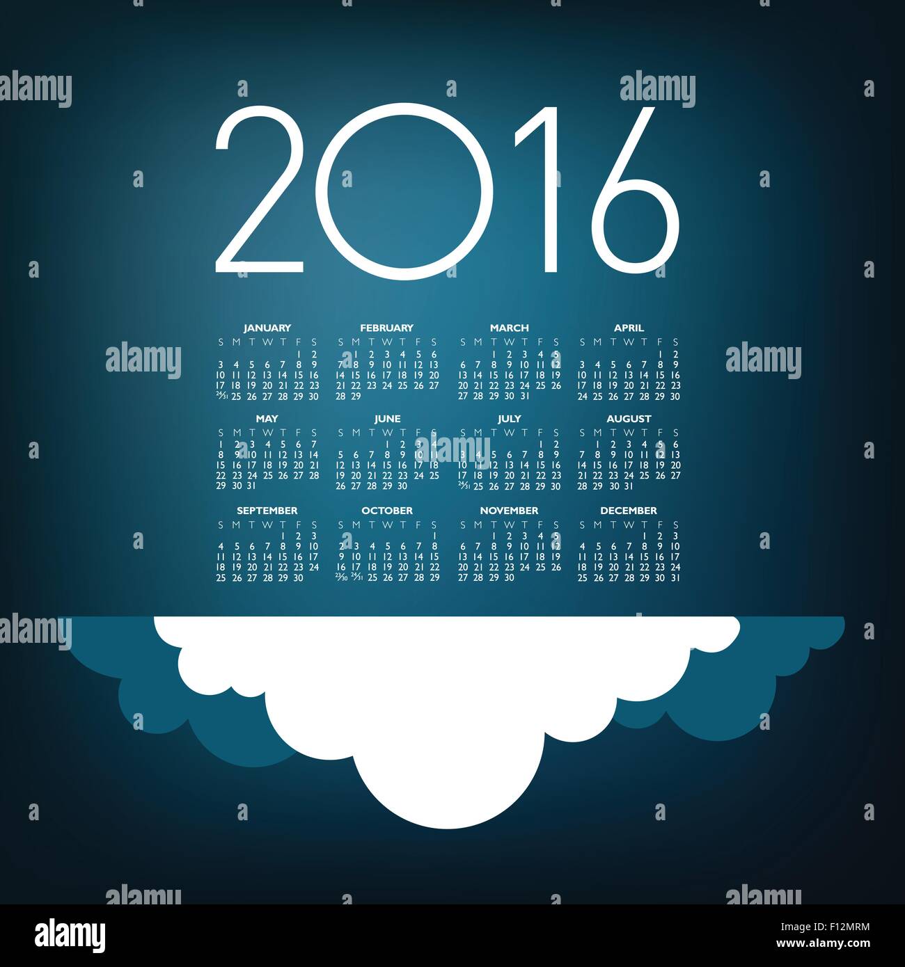 An Elegant 2016 Cloud Calendar with Space for Type Stock Vector Image ...