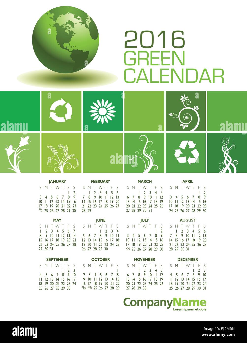 An Elegant 2016 Green Calendar with Space for Type Stock Vector Image ...