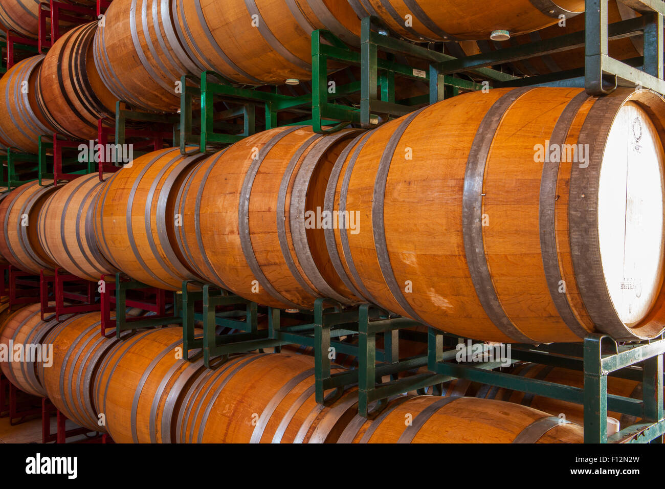 wine barrels age in barrel barn, Roblar Winery, Santa Ynez Valley ...