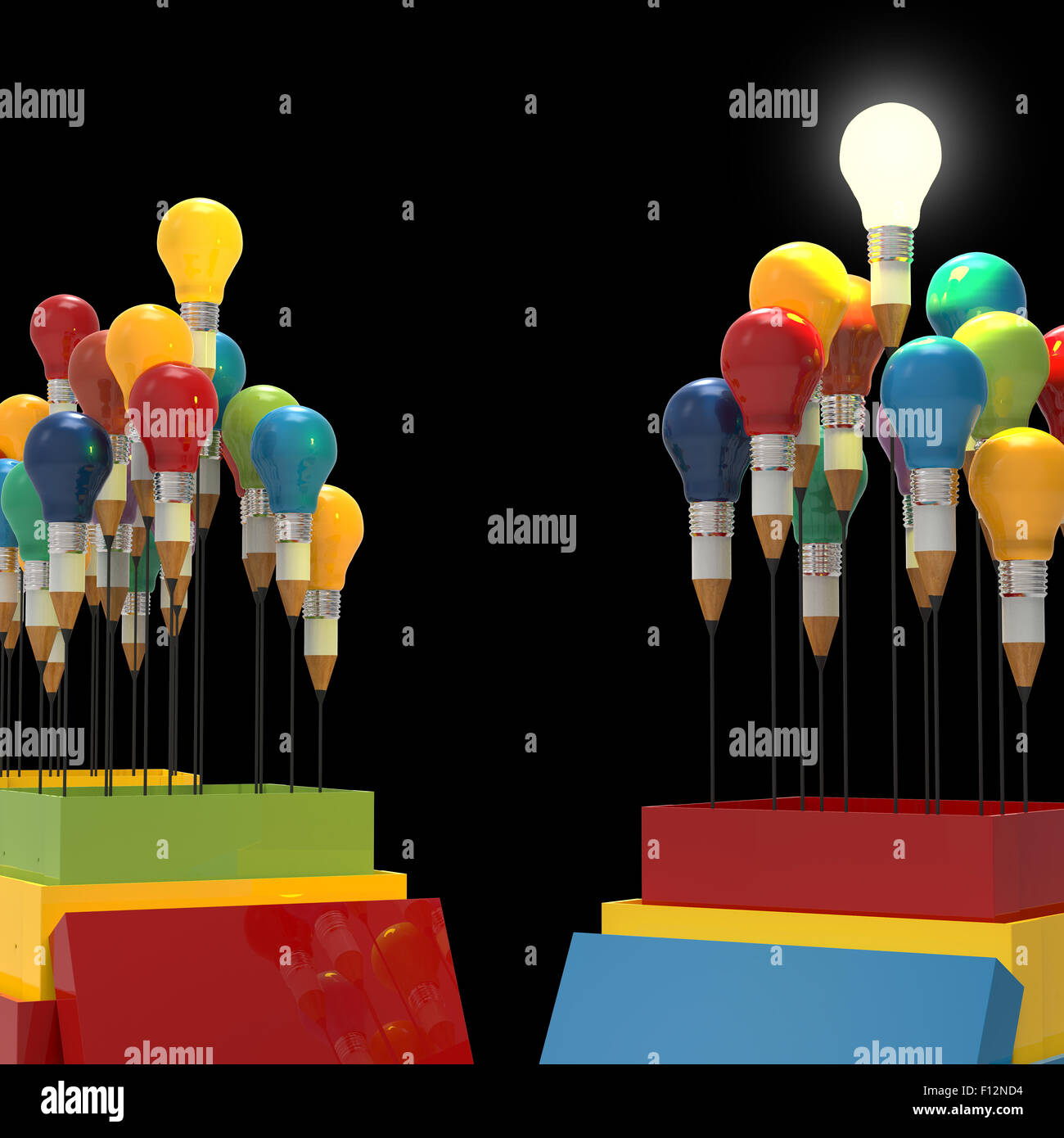 pencil light bulb 3d as think outside of the box and leadership as ...