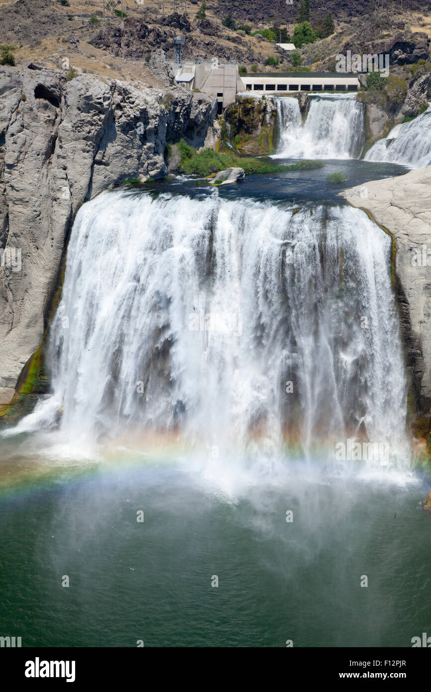 Shoshone Falls, Snake River Canyon showing rainbow and dam section ...