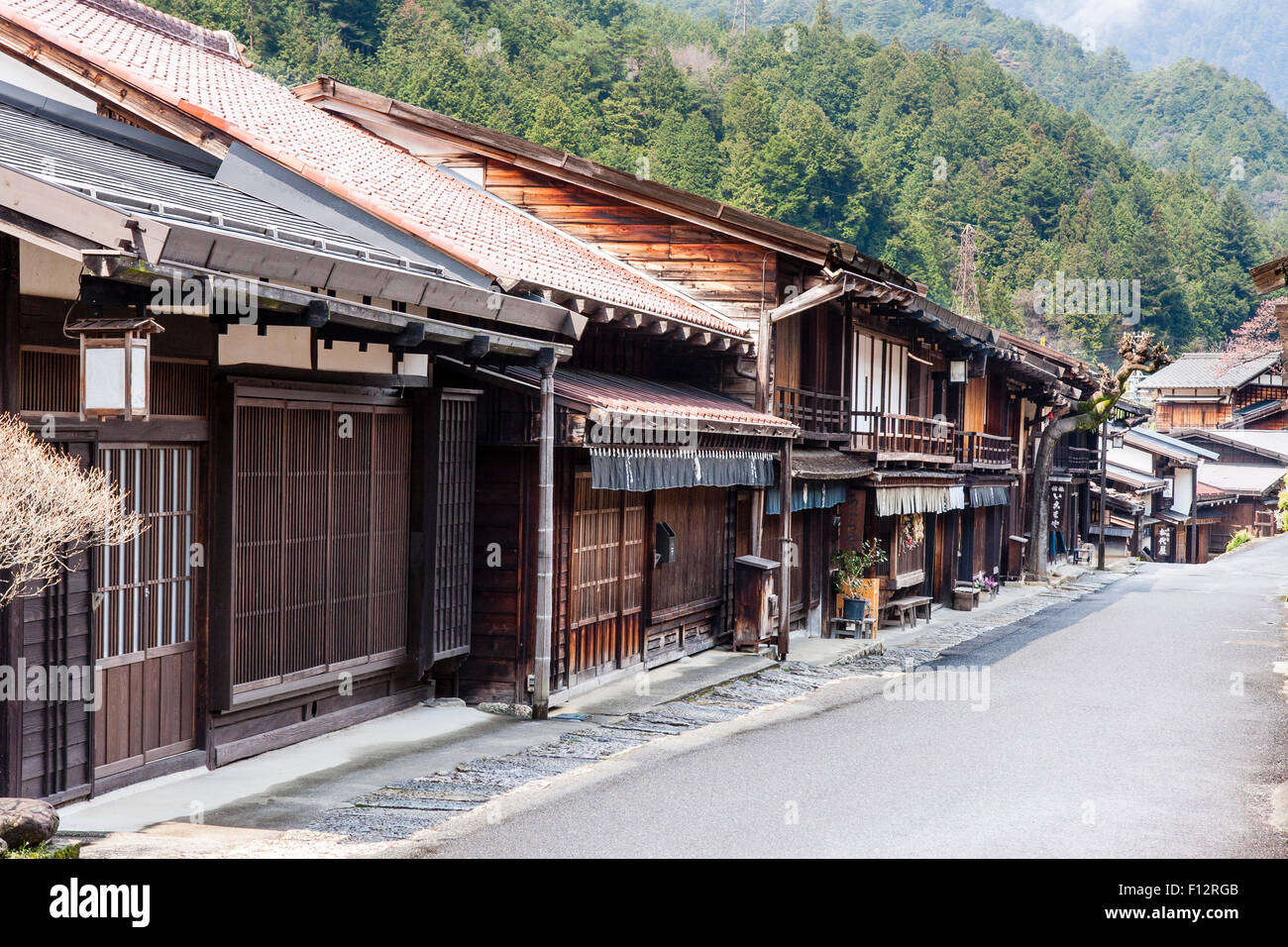 Tsumago, Japan. The main street of Terashita with traditional edo style ...