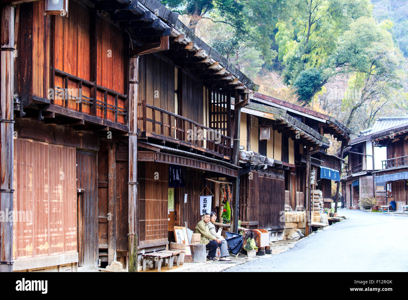 Tsumago, Japan. The main street of Terashita with traditional edo style ...