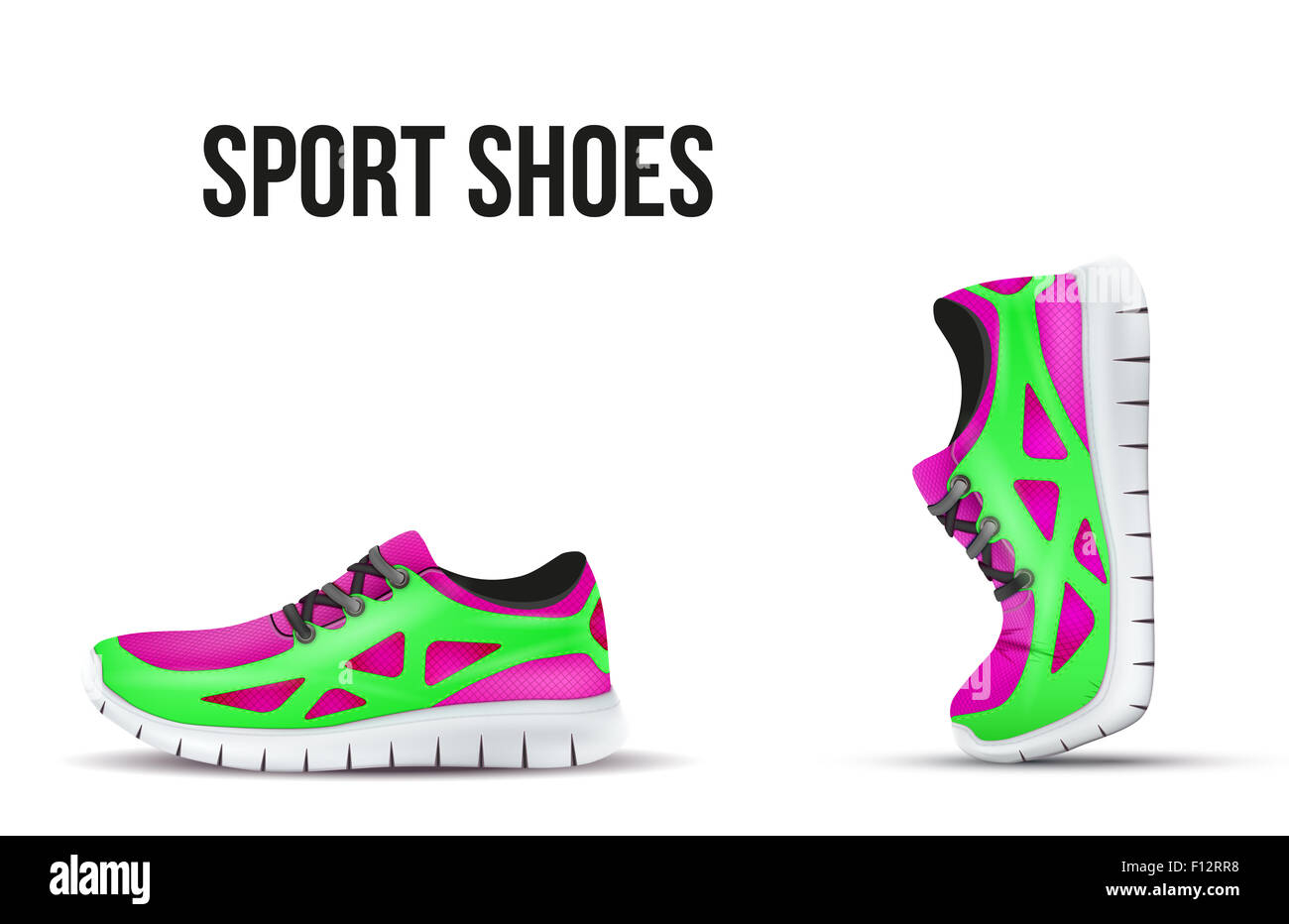 Background of Two Running shoes. Bright Sport sneakers symbols Stock ...