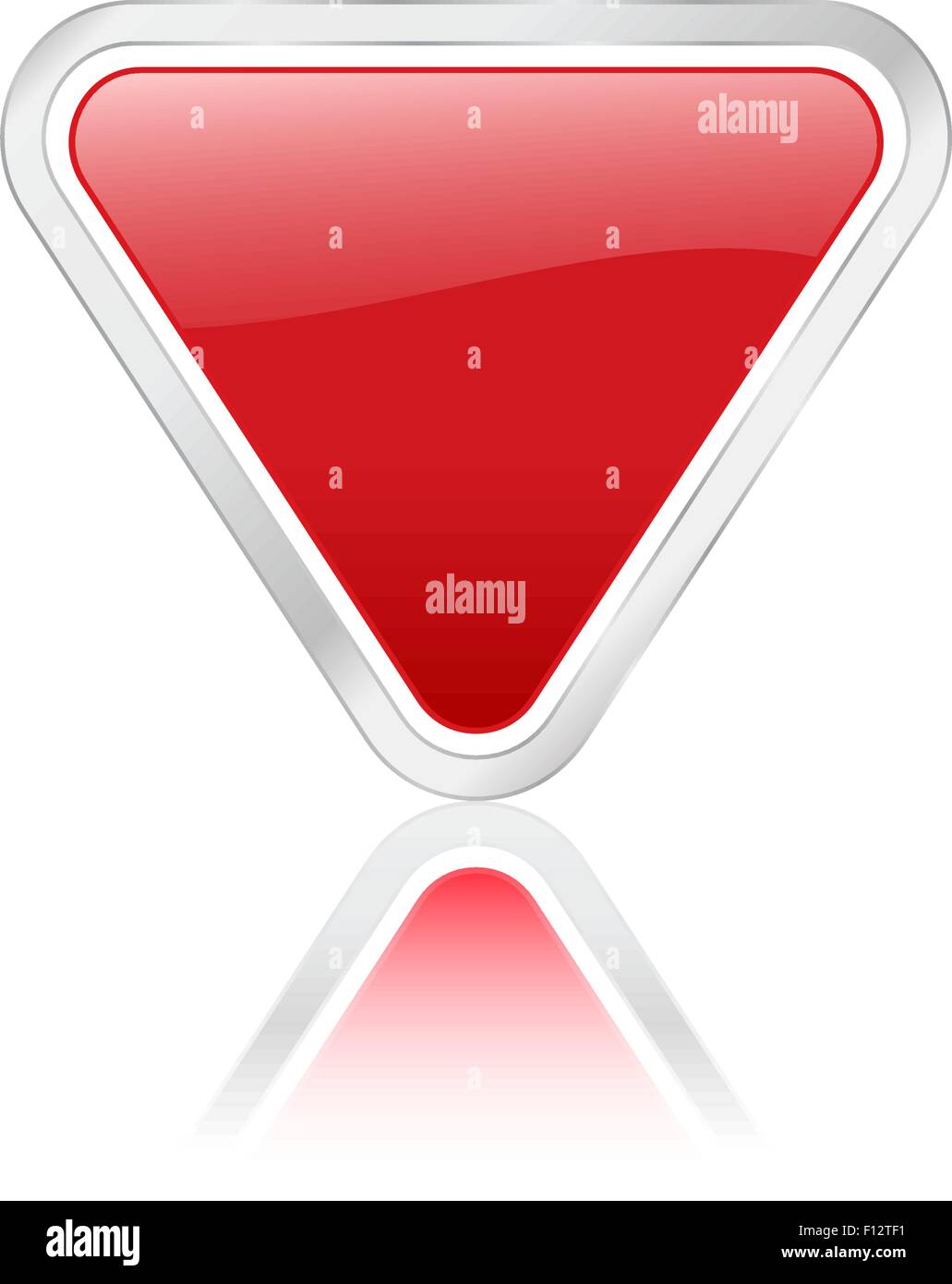 Triangular icon with metal contour, isolated on a white background ...