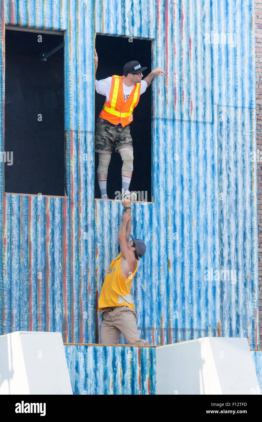 The acrobatic team Rush Parkour performs at the Canadian National ...