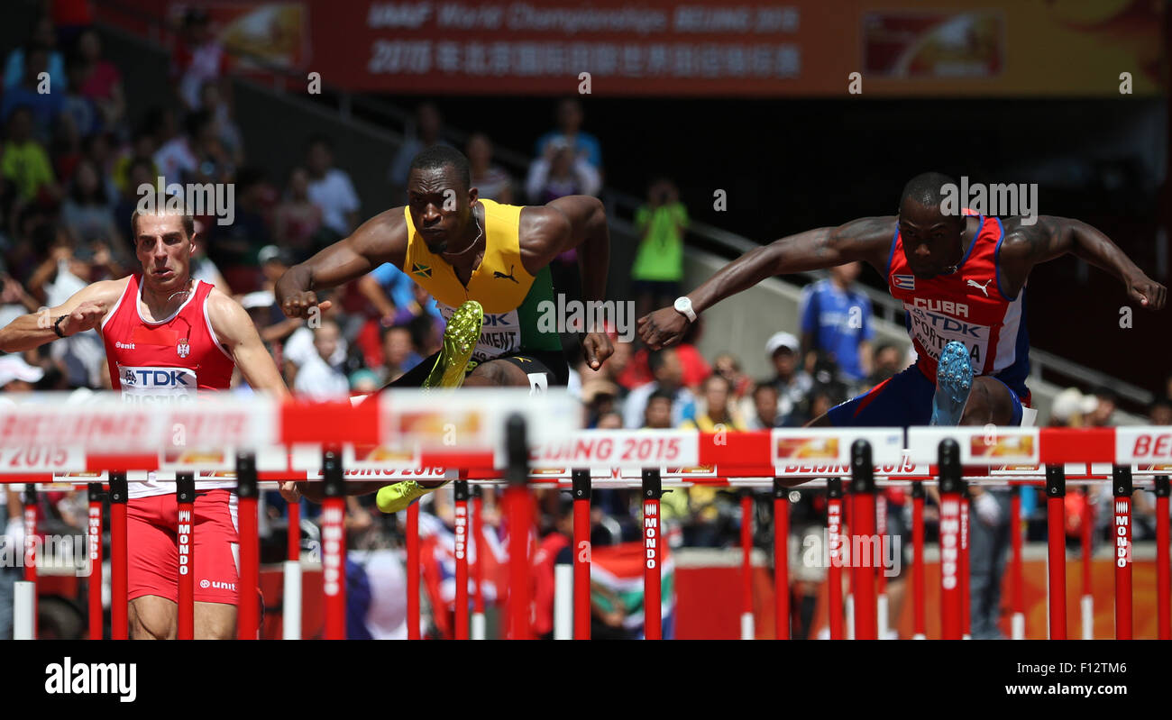 Beijing, China. 26th Aug, 2015. Hansle Parchment (C) of Jamaica ...