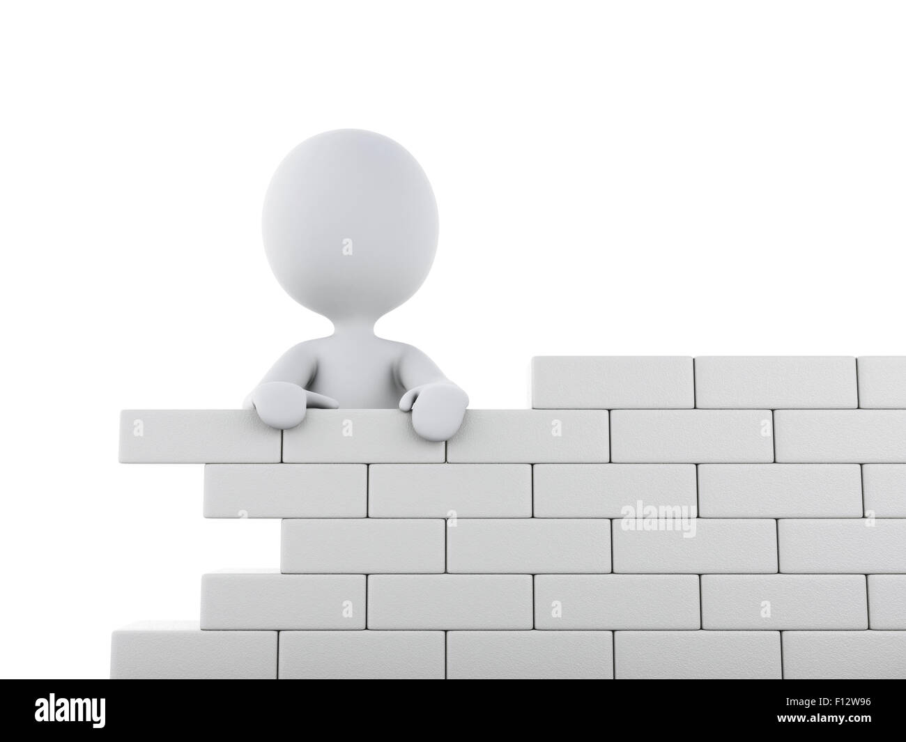 3d renderer image. White people building a brick wall. Isolated white ...