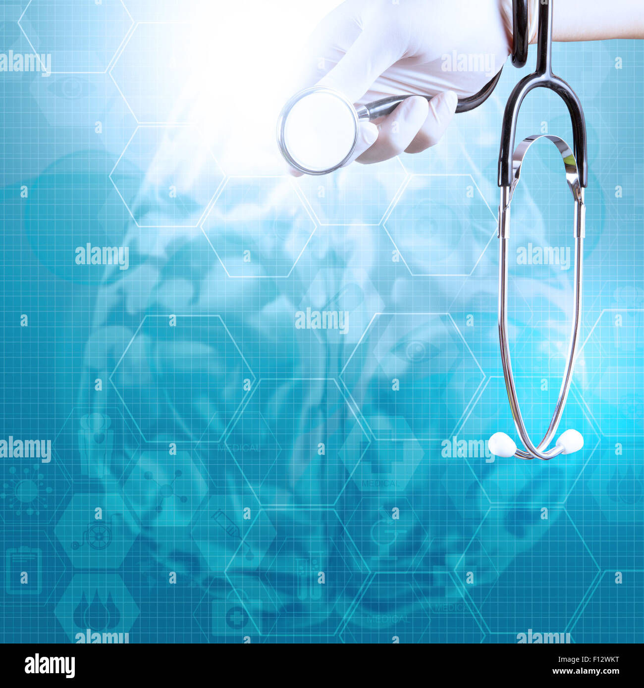 Doctor hand with medical background Stock Photo - Alamy