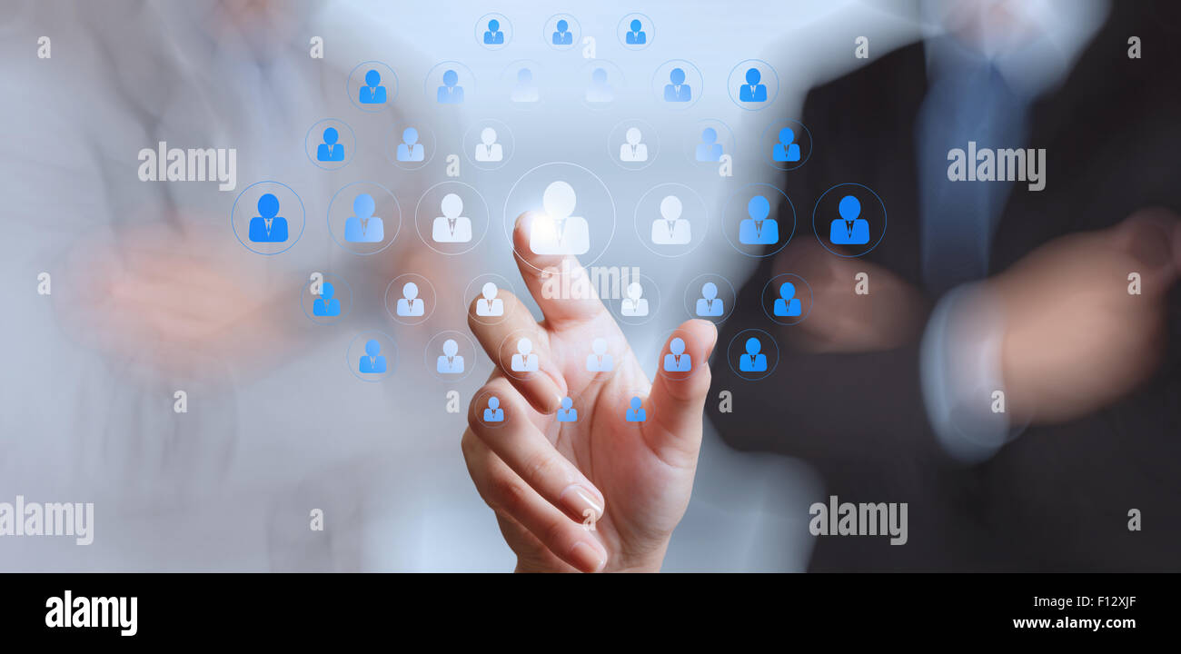 businessman hand choosing people icon as human resources concept Stock ...