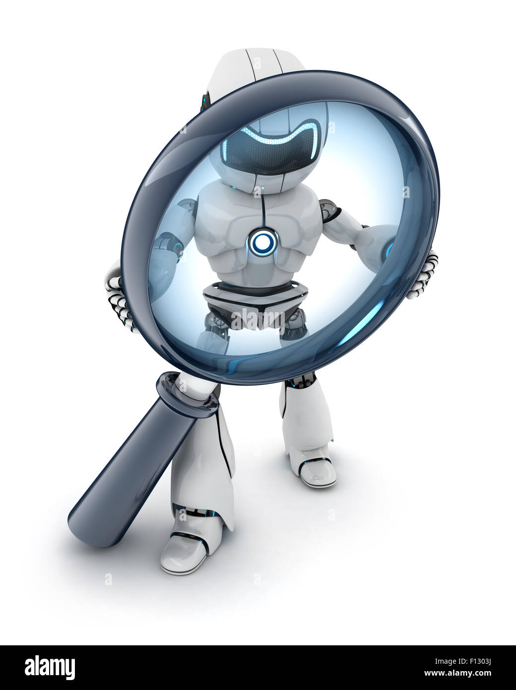 Robot and lens on white background (done in 3d Stock Photo - Alamy