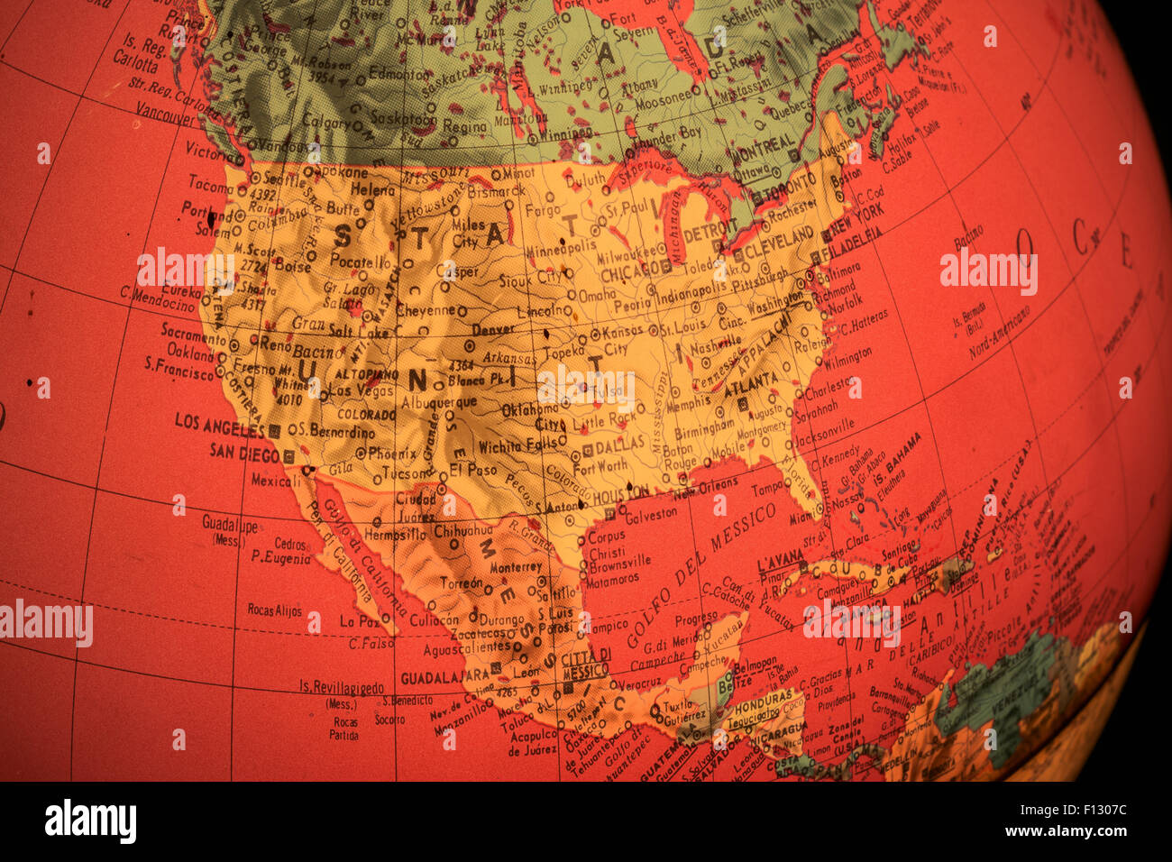 MILAN, ITALY - DECEMBER 17, 2014: red light world globe illuminated ...