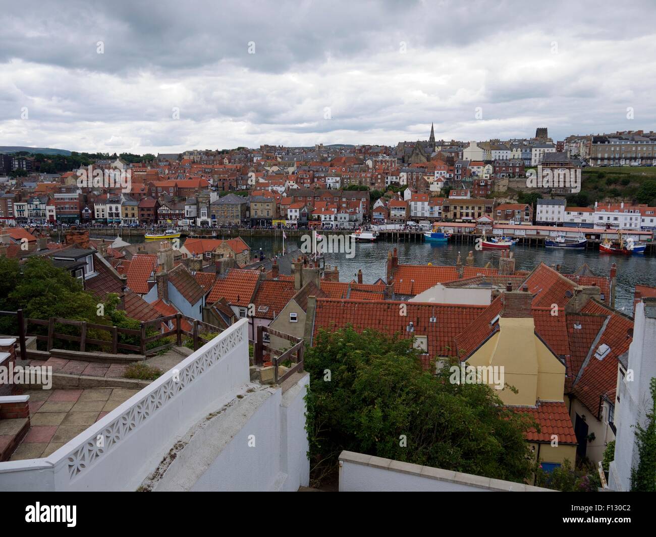 View of Whitby from the steps leading up to the church and abbey Stock ...