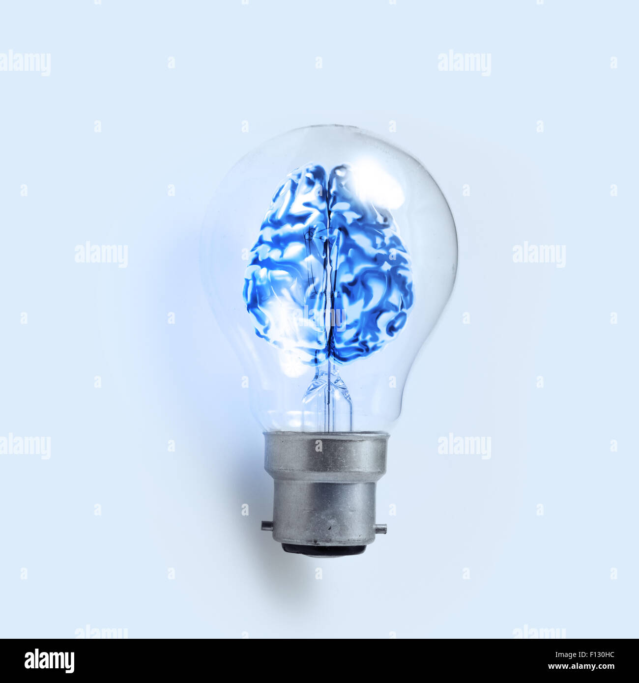 3d metal human brain in a light bulb as creative concept Stock Photo ...