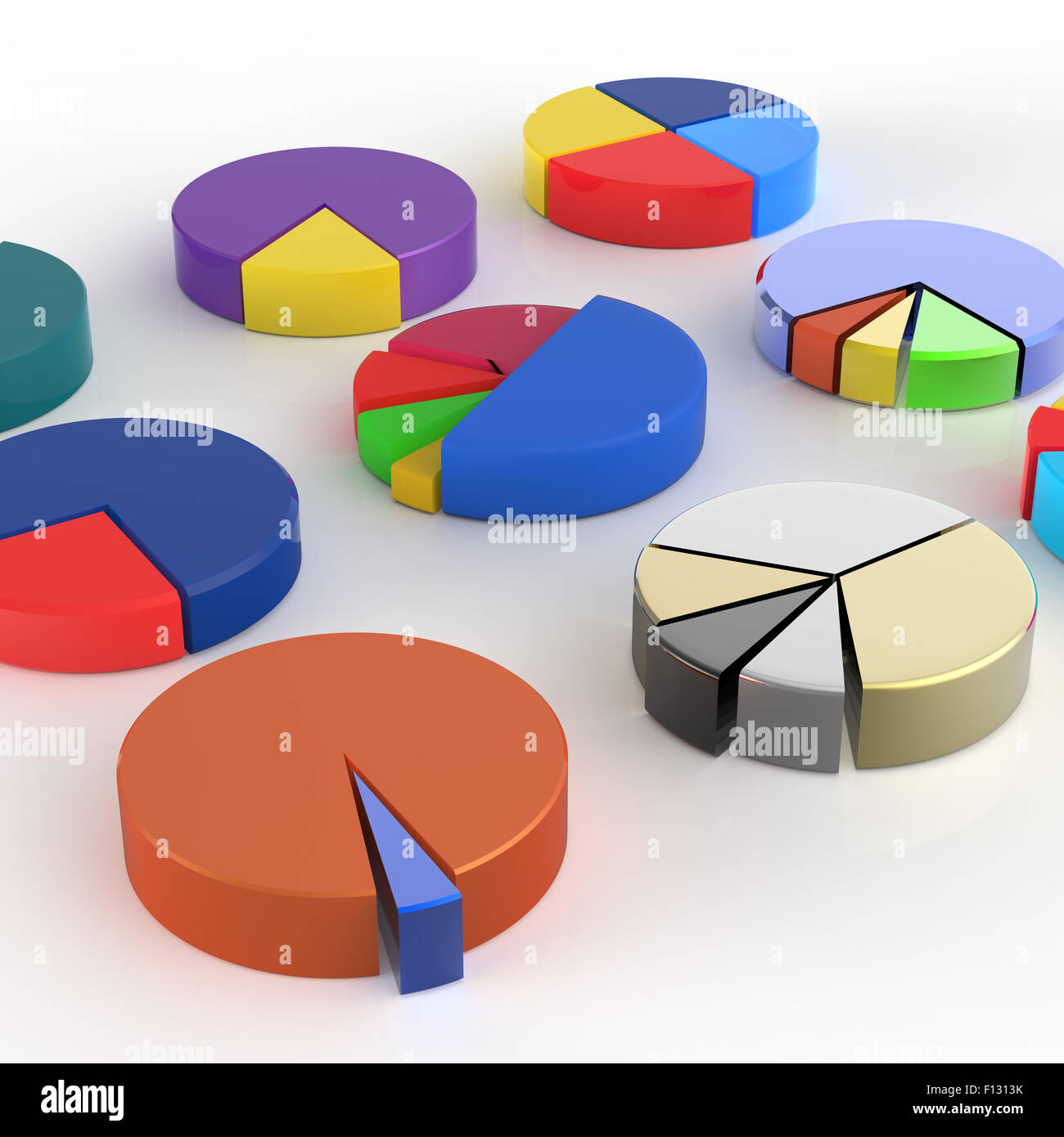 set of 3d different pie chart on isolated background Stock Photo - Alamy
