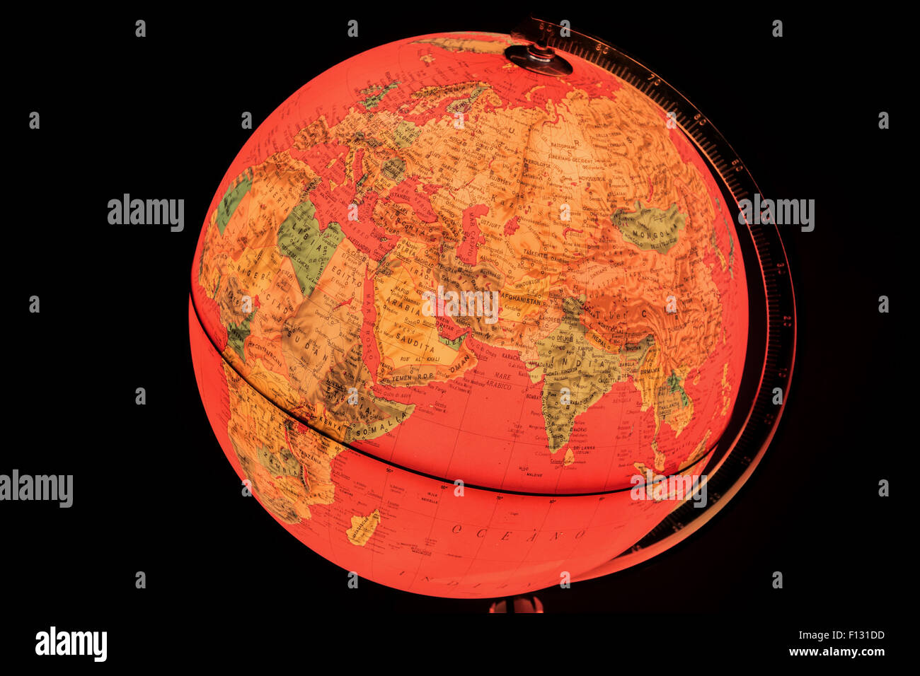 MILAN, ITALY - DECEMBER 17, 2014: red light world globe illuminated ...