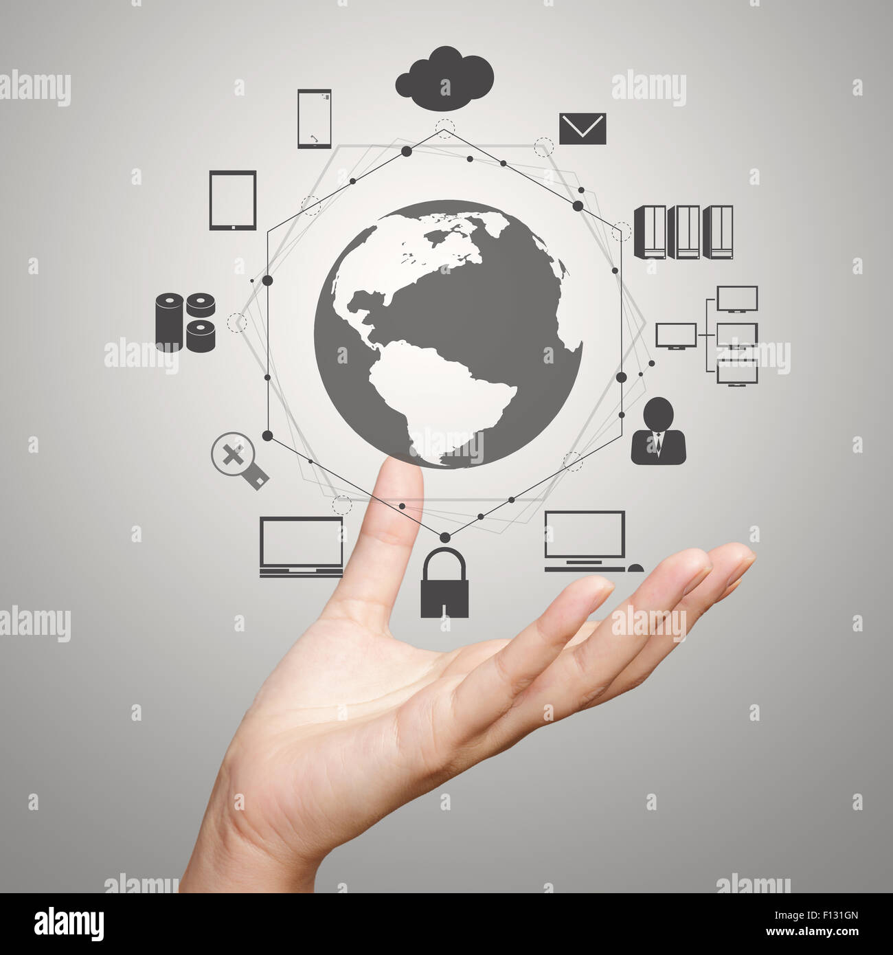 businessman hand shows modern technology diagram as concept Stock Photo ...